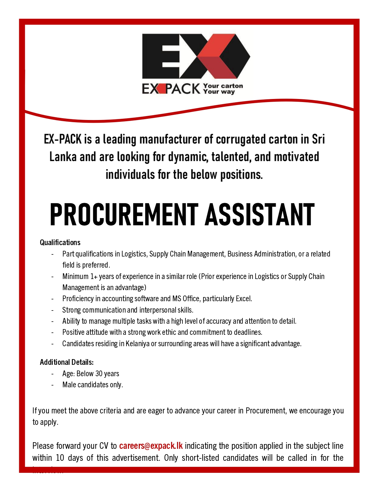 PROCUREMENT ASSISTANT - Expack